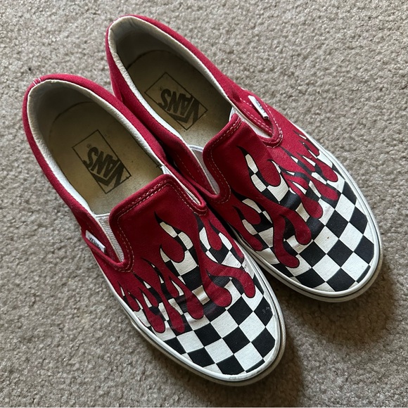 Vans | Shoes | Vans Red And Black Flame Checkered Sneakers Sz 75 | Poshmark
